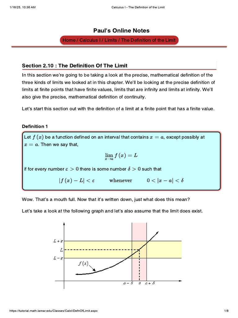 Calculus I - The Definition of The Limit | PDF | Analysis | Combinatorics