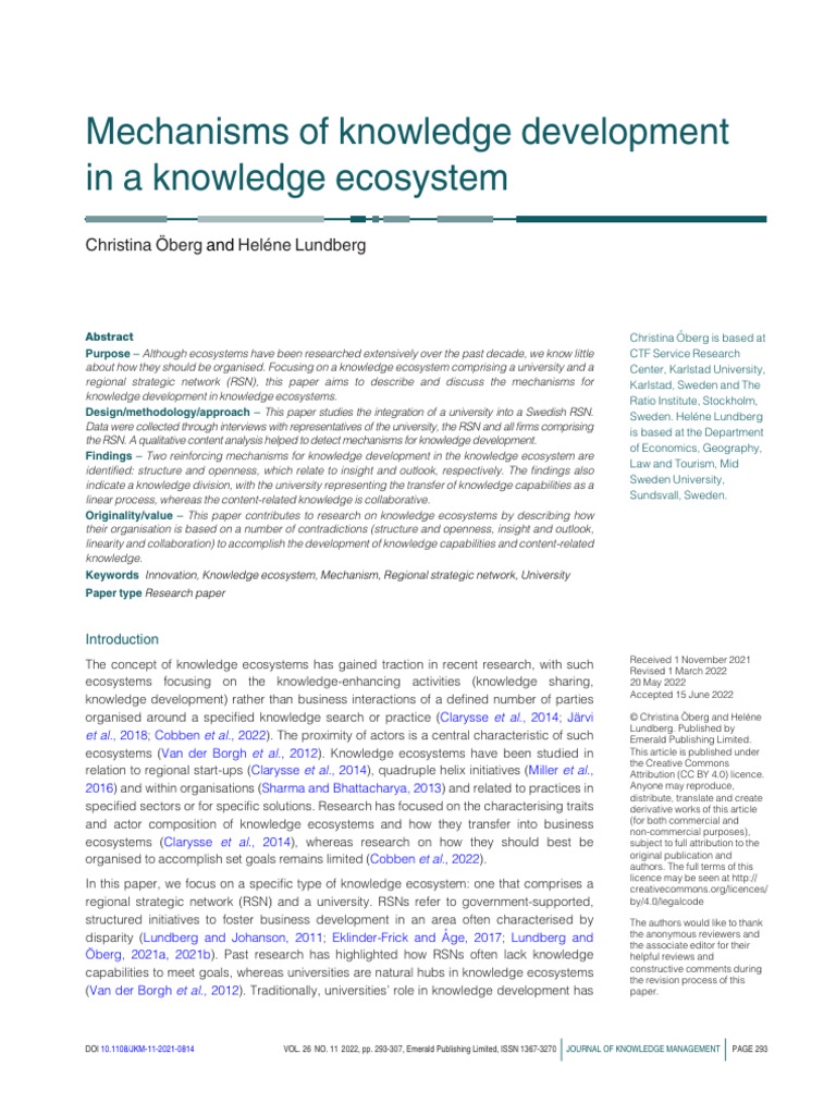 Mechanisms of Knowledge Development in A Knowledge Ecosystem | PDF ...