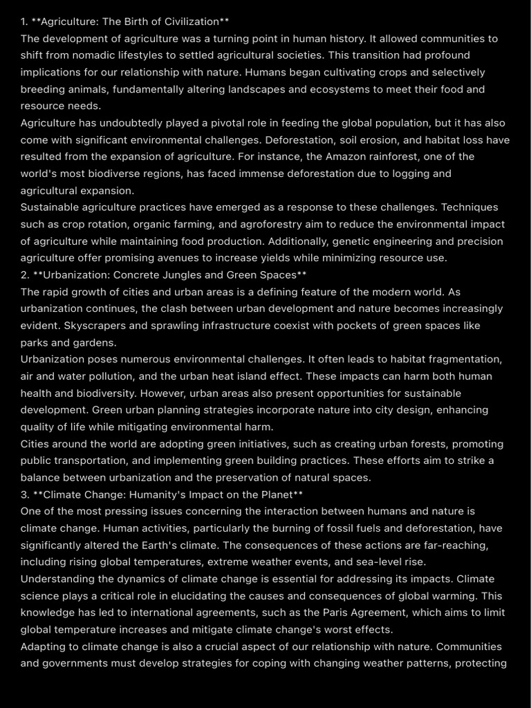 Human-Nature Relationship Insights | PDF | Climate Change | Agriculture