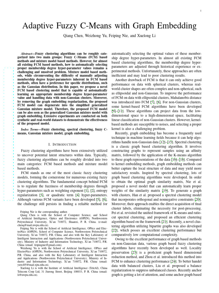 Adaptive Fuzzy C-Means With Graph Embedding | PDF | Cluster Analysis ...