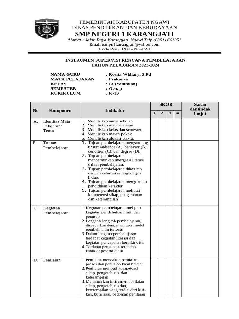 4. INSTRUMEN SUPERVISI RPP | PDF