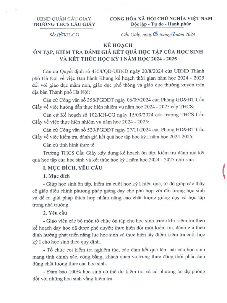 KH ON TAP, KTDG CUOI HKI | PDF