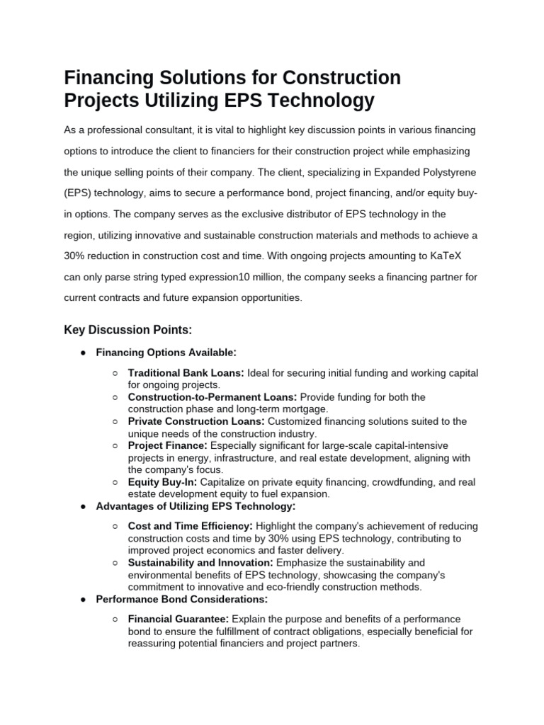 Financing Solutions For Construction Projects Utilizing EPS Technology ...