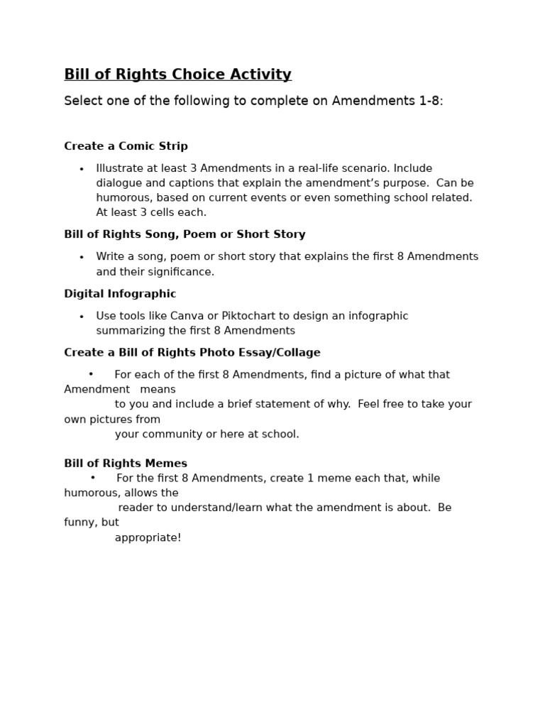 Bill of Rights Choice Activity | PDF