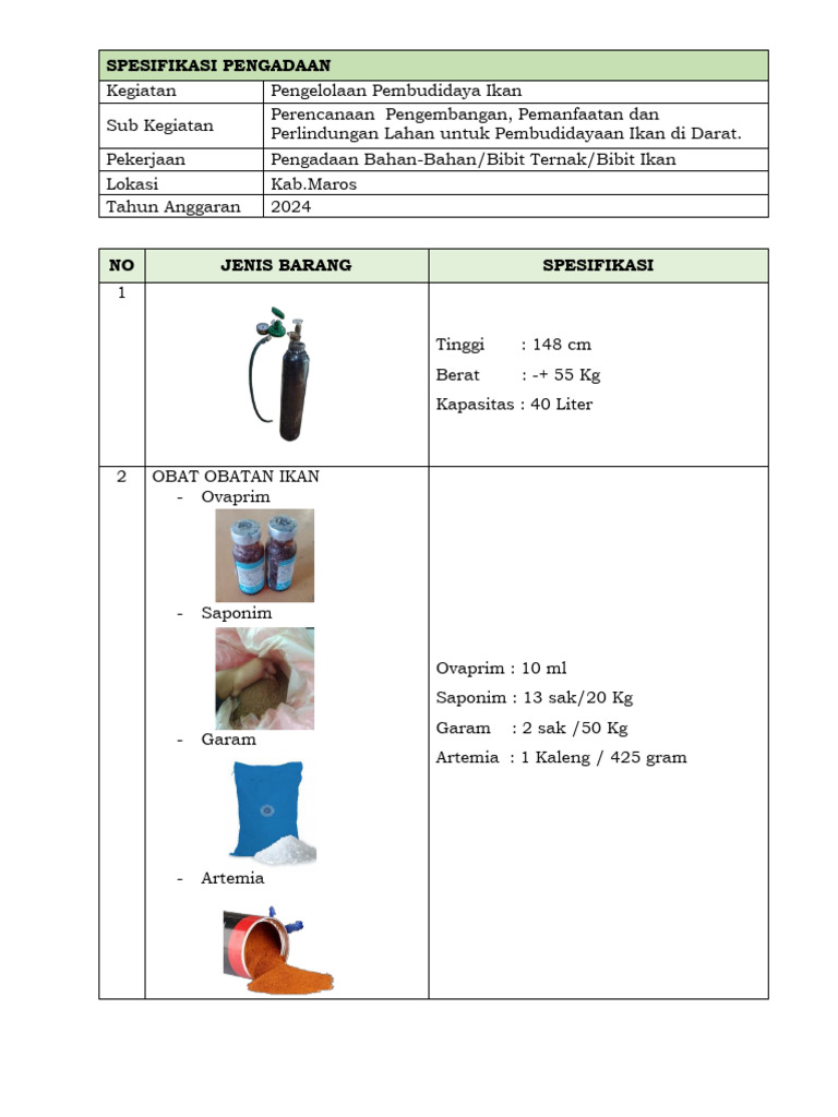 Spesifikasi Pengadaan Bbi-1 | PDF