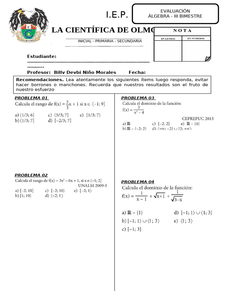 PRACTICA ALGEBRA PRE LCO | PDF