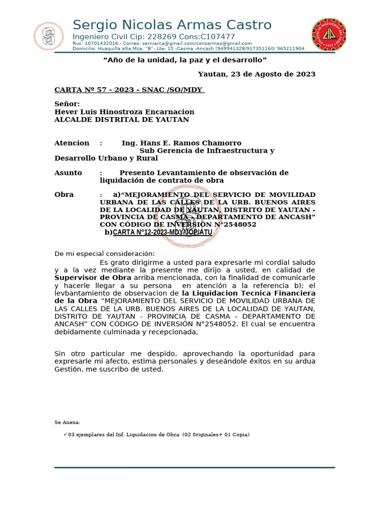 CARTA N°12 LIQUI SUPERVISION OBSER | PDF