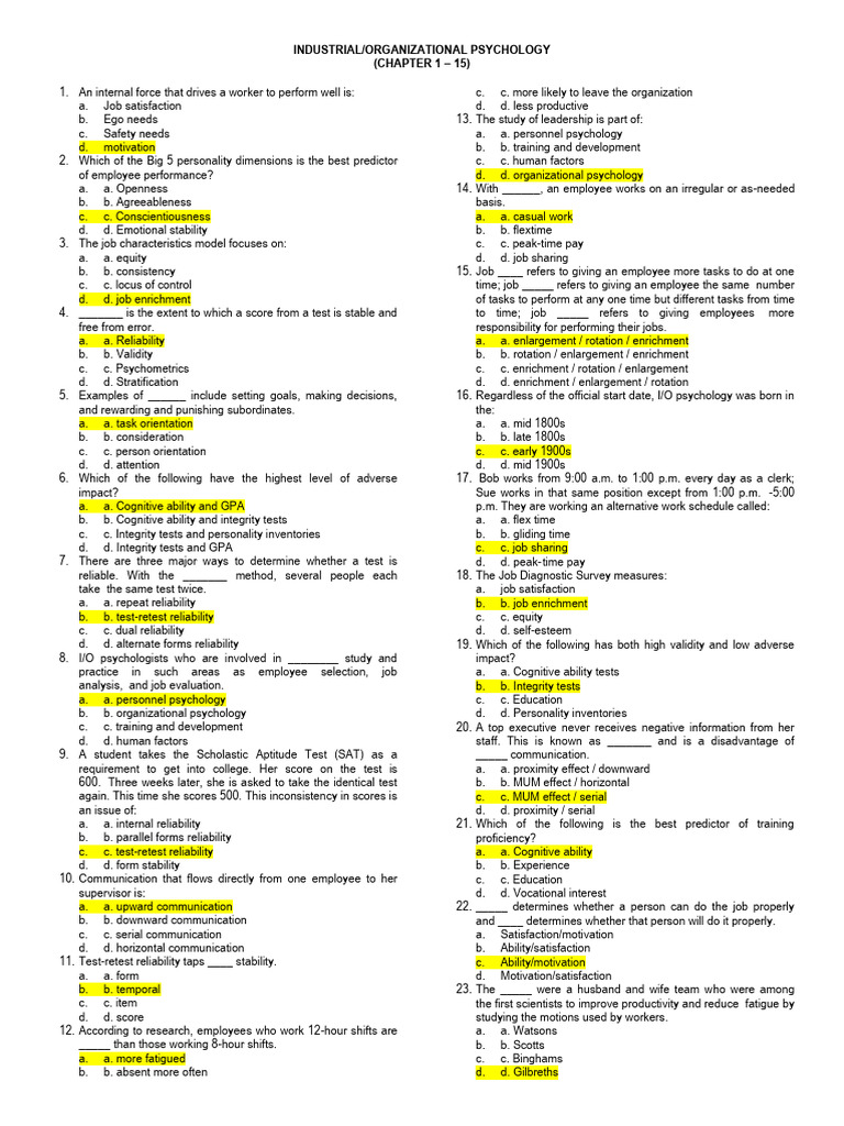 1.1 Iop - Answers - Copy | PDF | Validity (Statistics) | Industrial And Organizational Psychology
