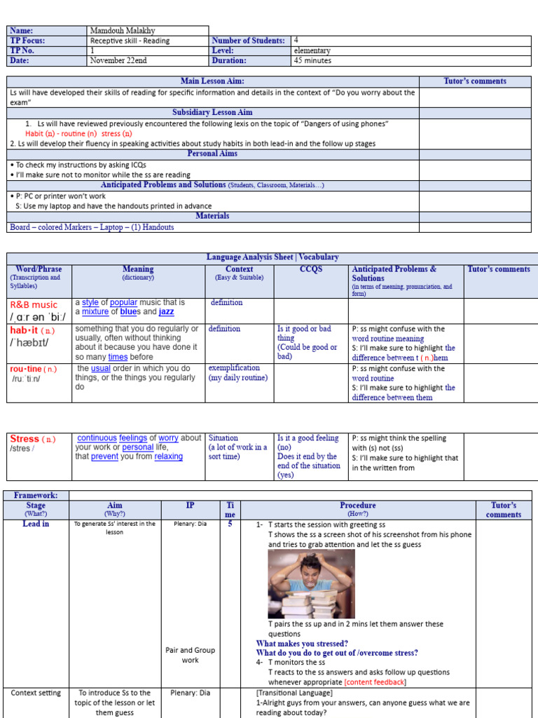 Exam stress Lesson Plan | PDF | Communication | Cognition