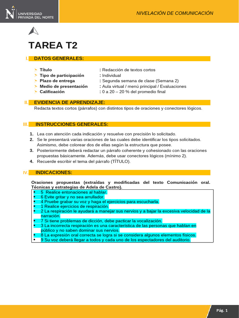 TAREA T2 Apellido Nombre COMU | PDF | Oración (Lingüística) | Puntuación