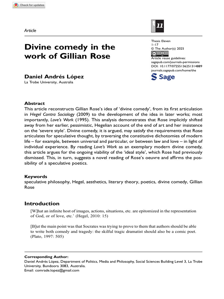 Lopez 2025 Divine Comedy in The Work of Gillian Rose | PDF | Georg ...