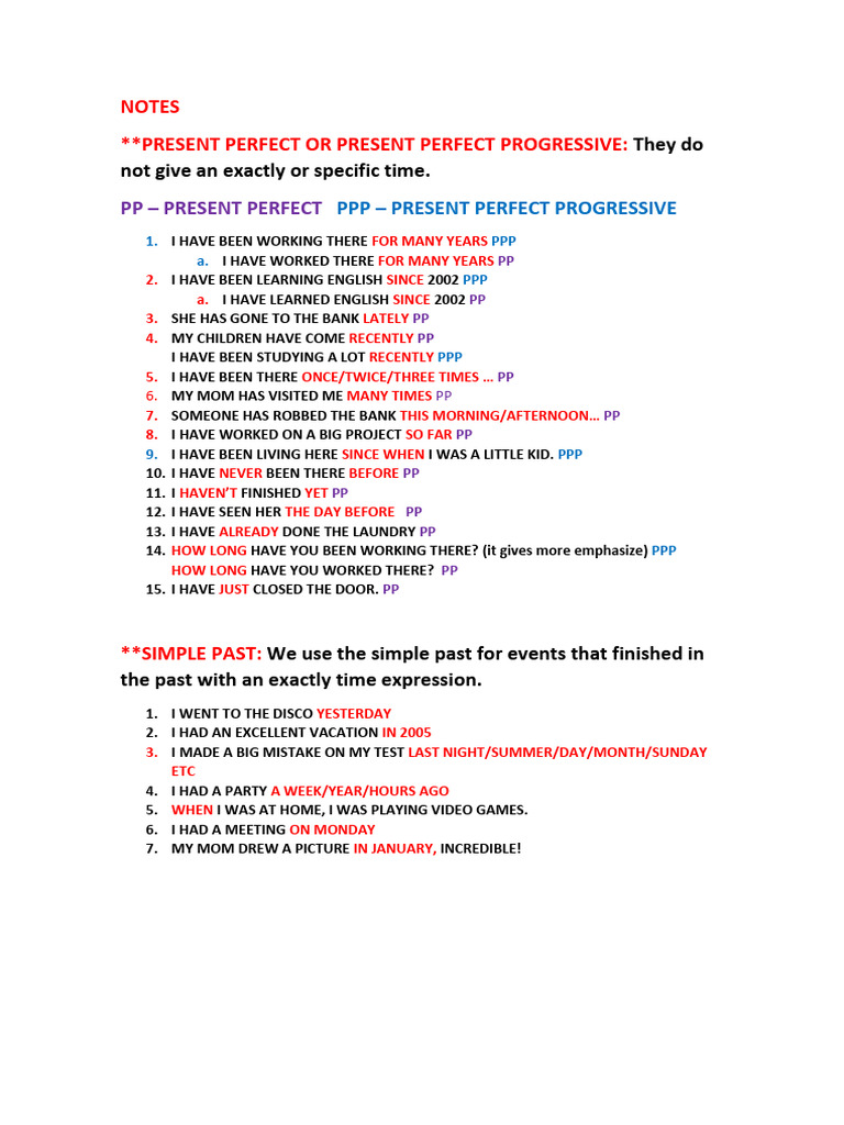 PRESENT_PERFECT___PRESENT_PERFECT_PROGRESSIVE___SIMPLE_PAST | PDF