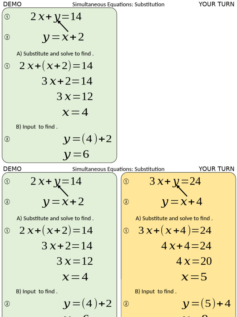 Simultaneous Equations Substitution Demonstration | PDF | Applied ...
