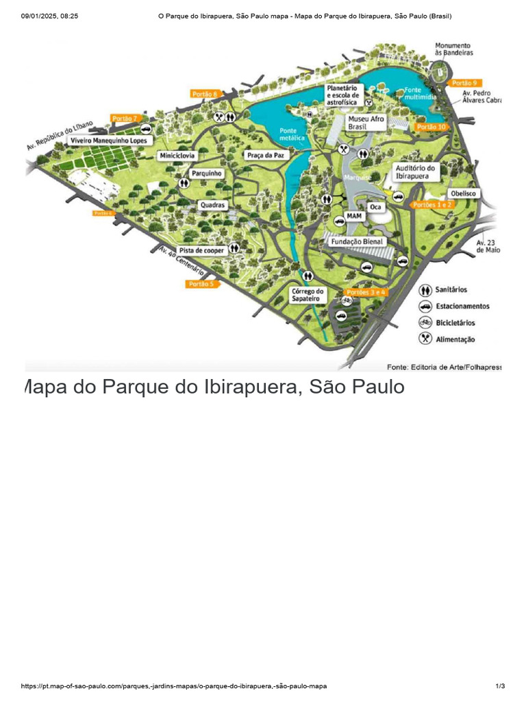 O Parque Do Ibirapuera, São Paulo Mapa - Mapa Do Parque Do Ibirapuera, São Paulo (Brasil) (1) (1 ...