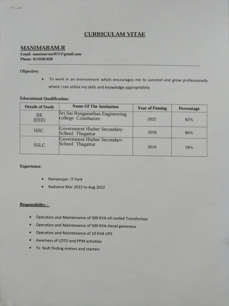 Manimaran Resume | PDF