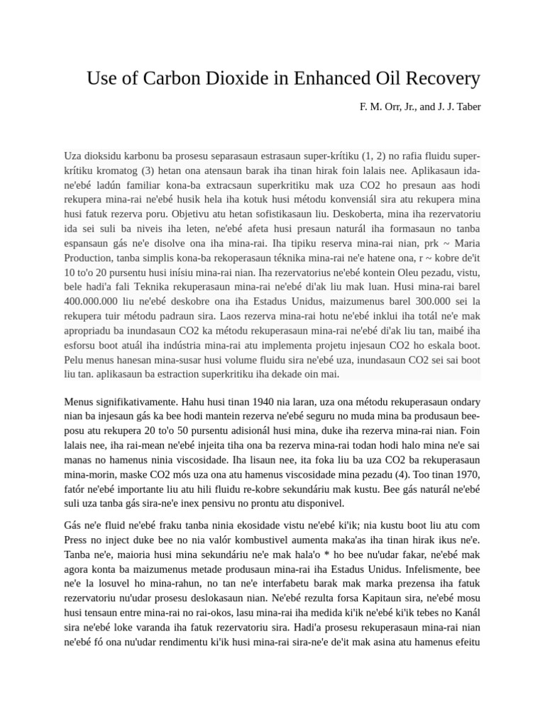 Use of Carbon Dioxide in Enhanced Oil Recovery (EOR) | PDF | Fenomeno fisico | Física Aplicada e ...