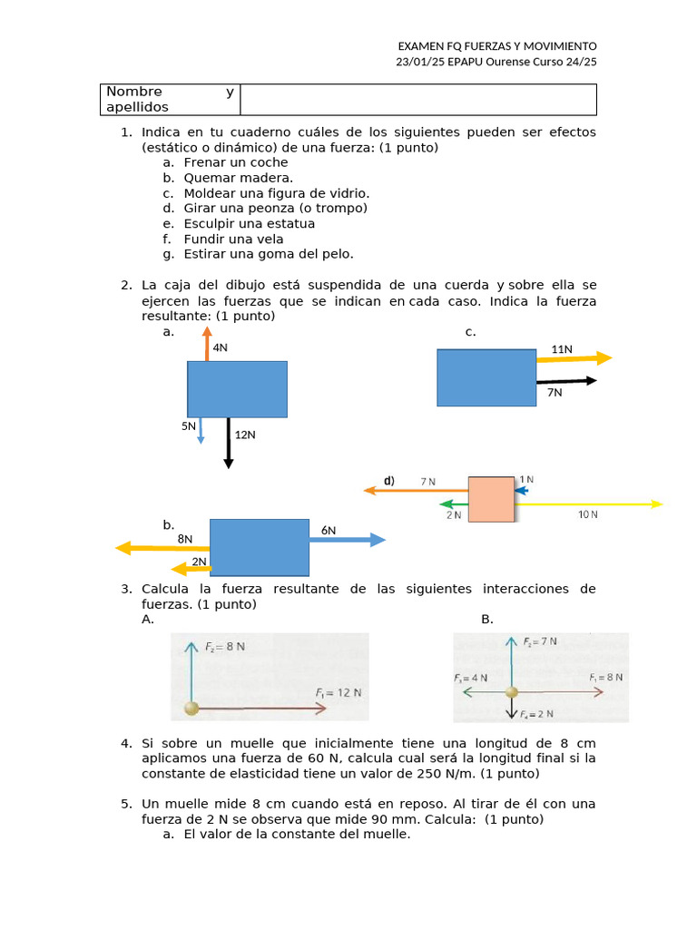 Examen de Fuerzas y Movimiento 2º ESO | PDF | Fuerza | Velocidad