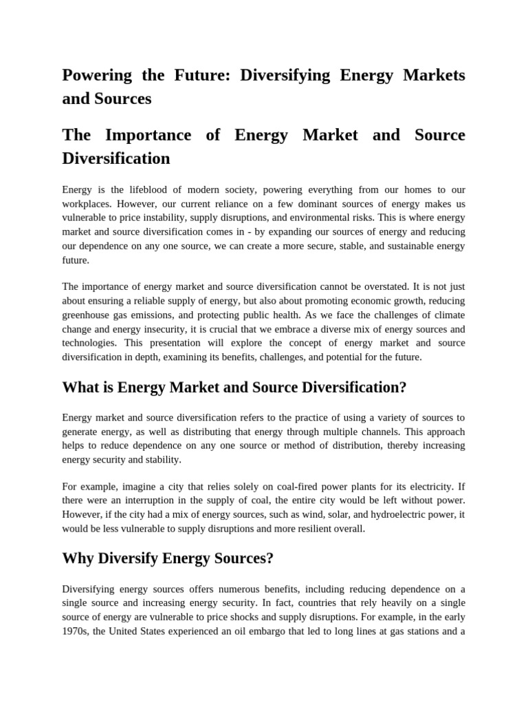 Diversifying Energy Markets for Stability | PDF | Renewable Energy ...