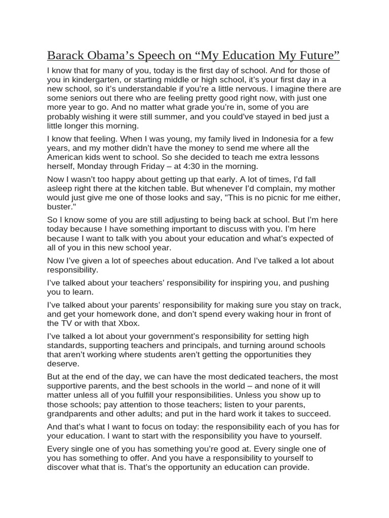 Barack Obama's Inspirational Speech | PDF | Creativity | Homework