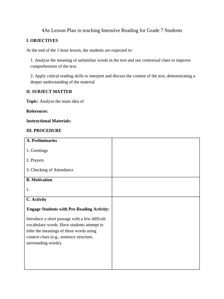 Lesson Plan for-WPS Office - 090840 | PDF | Reading Comprehension ...