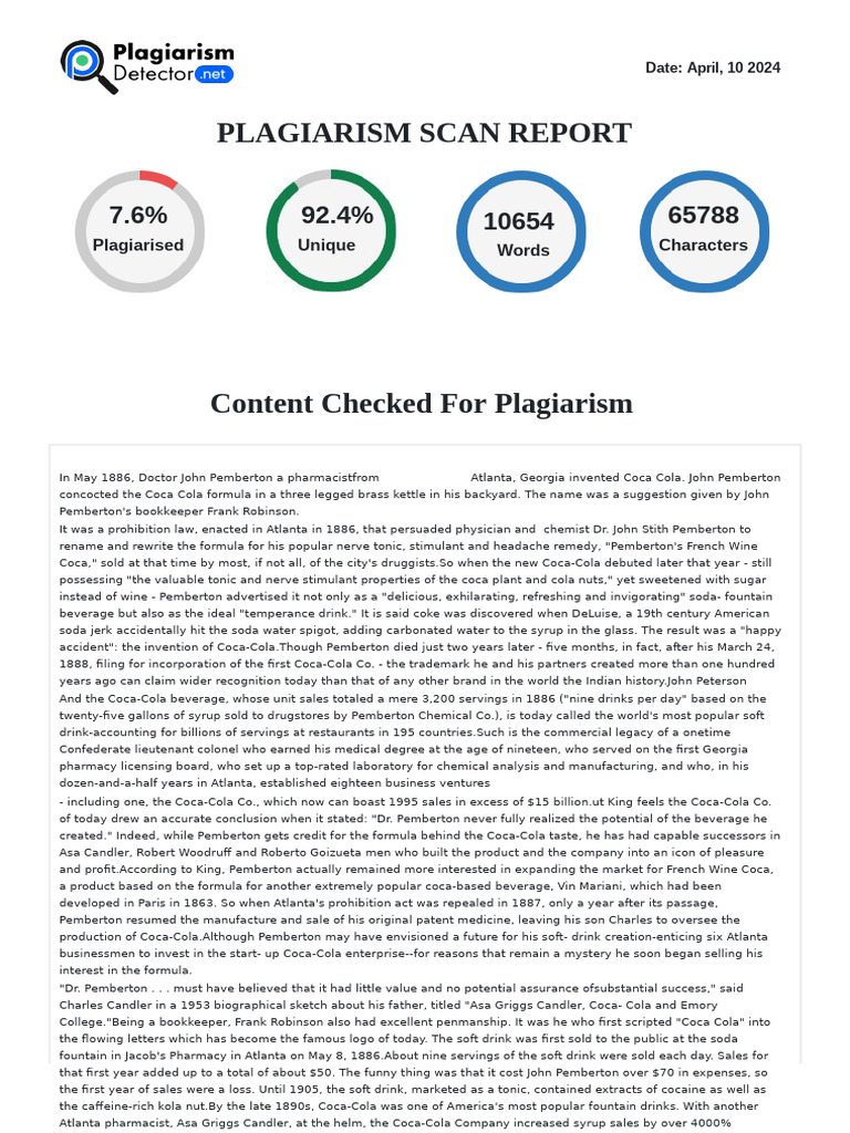 JATIN PLAG 1 Report | PDF | Coca Cola | Drink