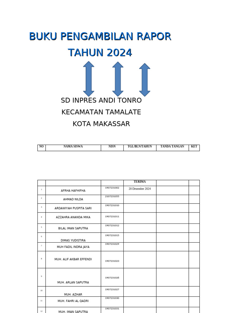 Buku Pengambilan Rapor 2024 | PDF