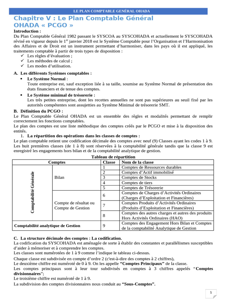 Plan Comptable Général OHADA 2023 | PDF | Comptabilité | Bilan comptable