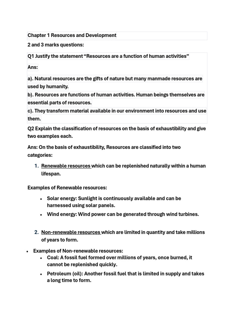 Class 10 Geography Chapter-1 Important Questions | PDF | Soil | Renewable Energy