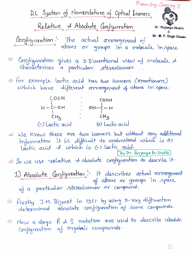 D L System of Nomenclature, Relative and Absolute Configuration | PDF ...