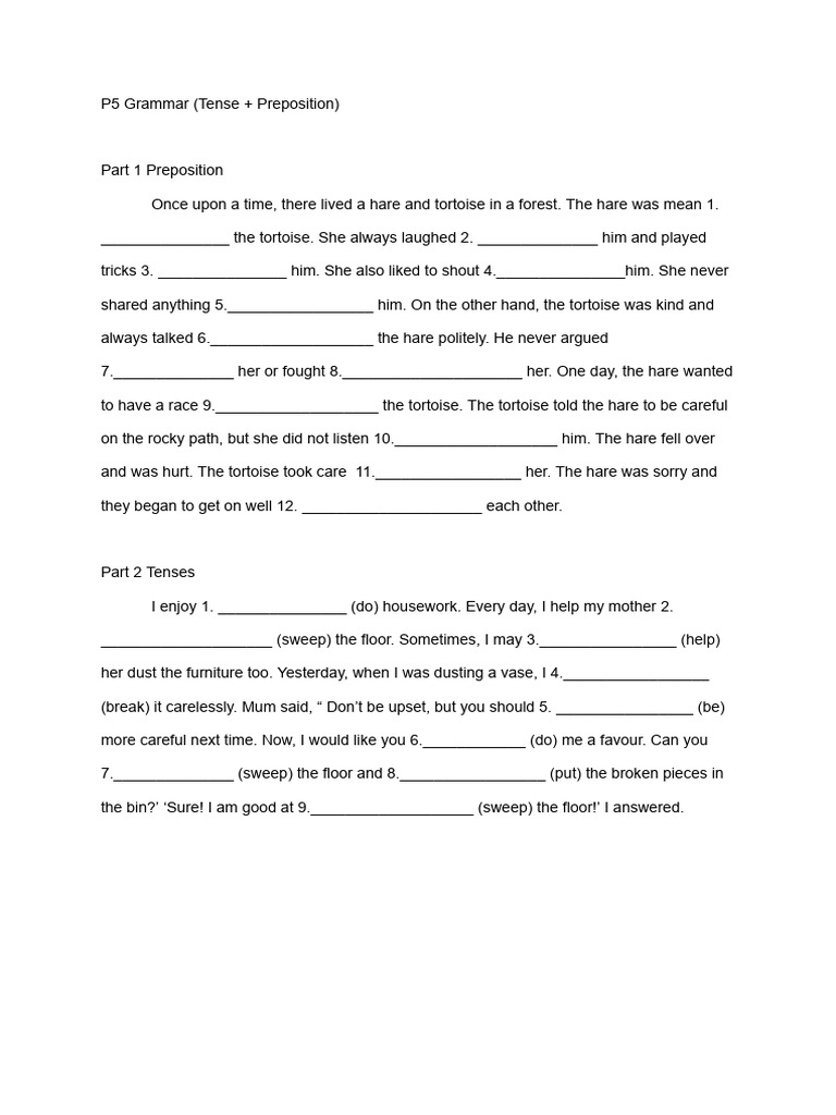 P5 Grammar (Tense + Preposition) | PDF