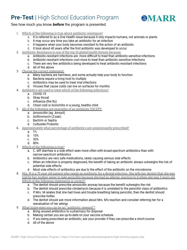 Antibiotic Resistance Quiz for Students | PDF | Antimicrobial ...