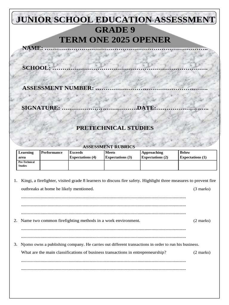 Grade 9 Pre-Technical Assessment | PDF | Input/Output | Solid State Drive