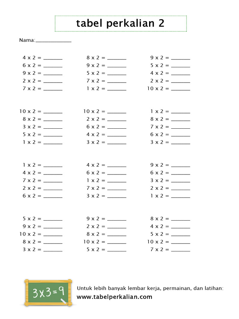 Lks Tabel Perkalian 2 Ws4 | PDF