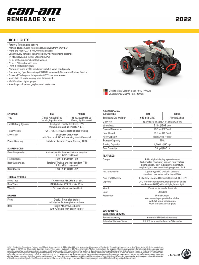 ORV MY22 SPEC RENEGADE X XC - ENNA - PDFX | PDF | Automotive ...