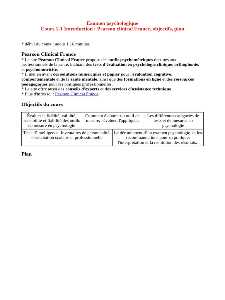 Cours 1-1 Pearson, Intro, Plan, Objectifs | PDF