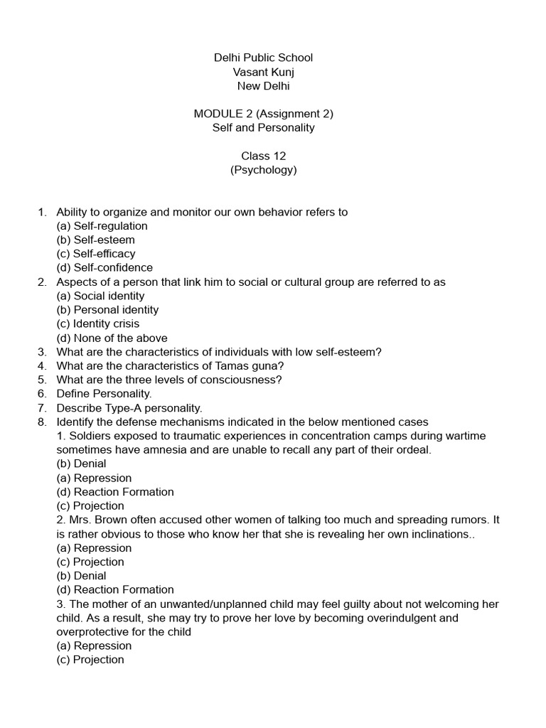 12 Psychology Module 2 Self and Personality | PDF | Unconscious Mind ...