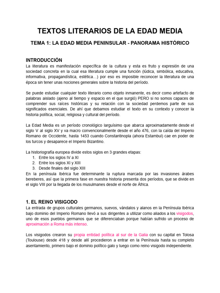 TEMA 1 - Panorama Histórcio | PDF | Al Andalus | Edades medias