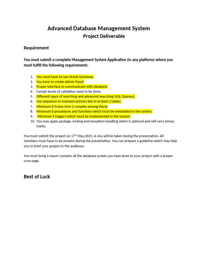 ADBMS FinalProjectDeliverableSpring2022-23 | PDF