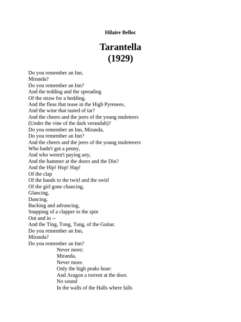 Tarantella: A Poem for Miranda | PDF