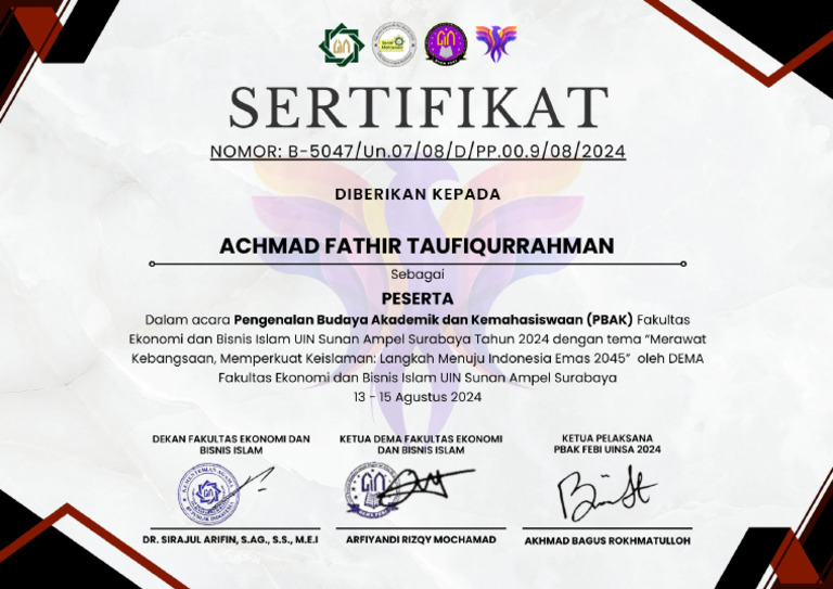7-Achmad Fathir Taufiqurrahman - Sertifikat Pbak Febi 2024 | PDF