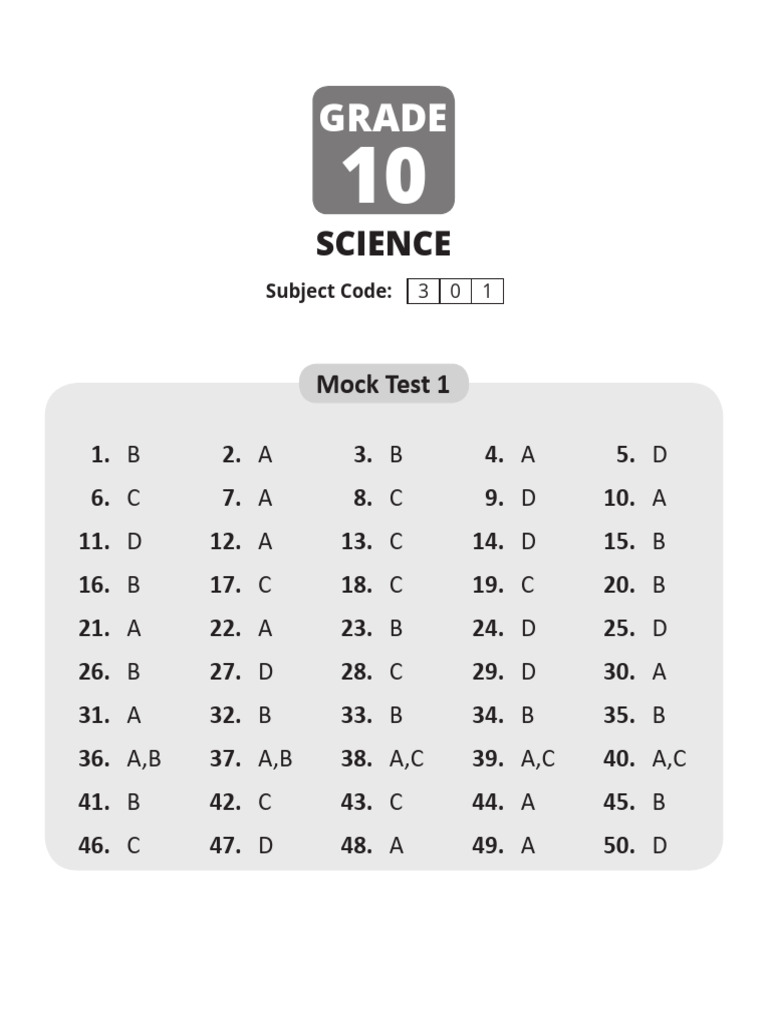 Science Mock Test 1 Answers | PDF