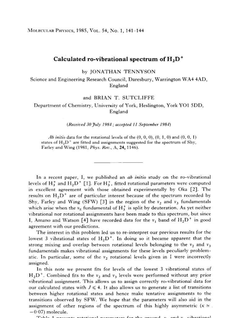 Jonathan Tennyson and Brian T. Sutcliffe - Calculated Ro-Vibrational ...