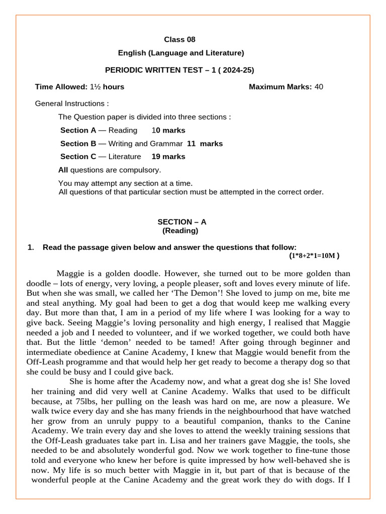 STD 08 English PWT 1 2024 Final | PDF