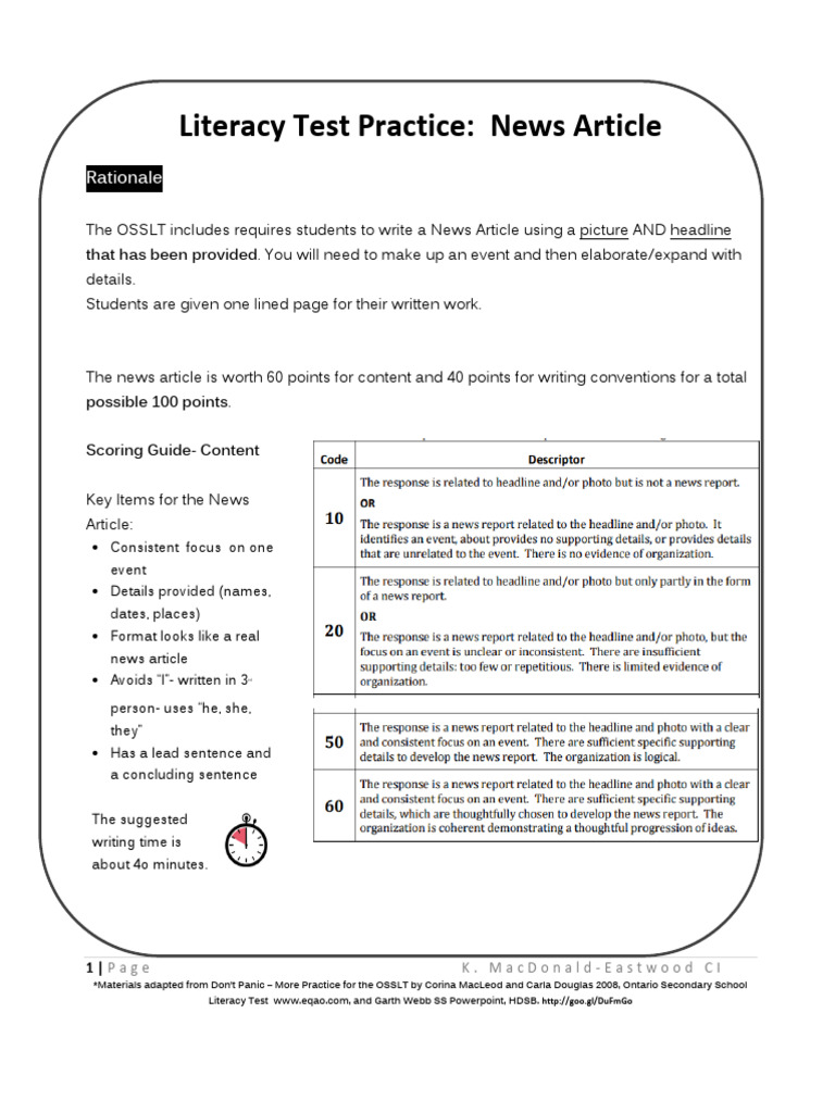 Literacy Test Practice News Article Public | PDF | Paragraph | Human ...