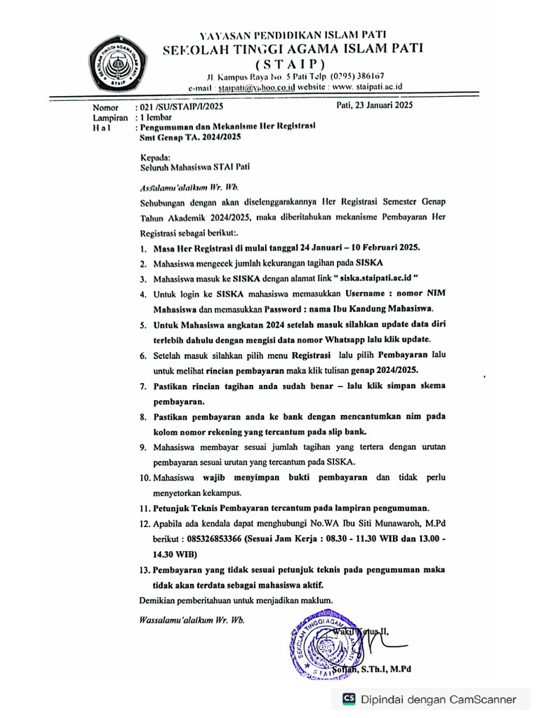 Mekanisme Her Registrasi SMT Genap 2024-2025 | PDF