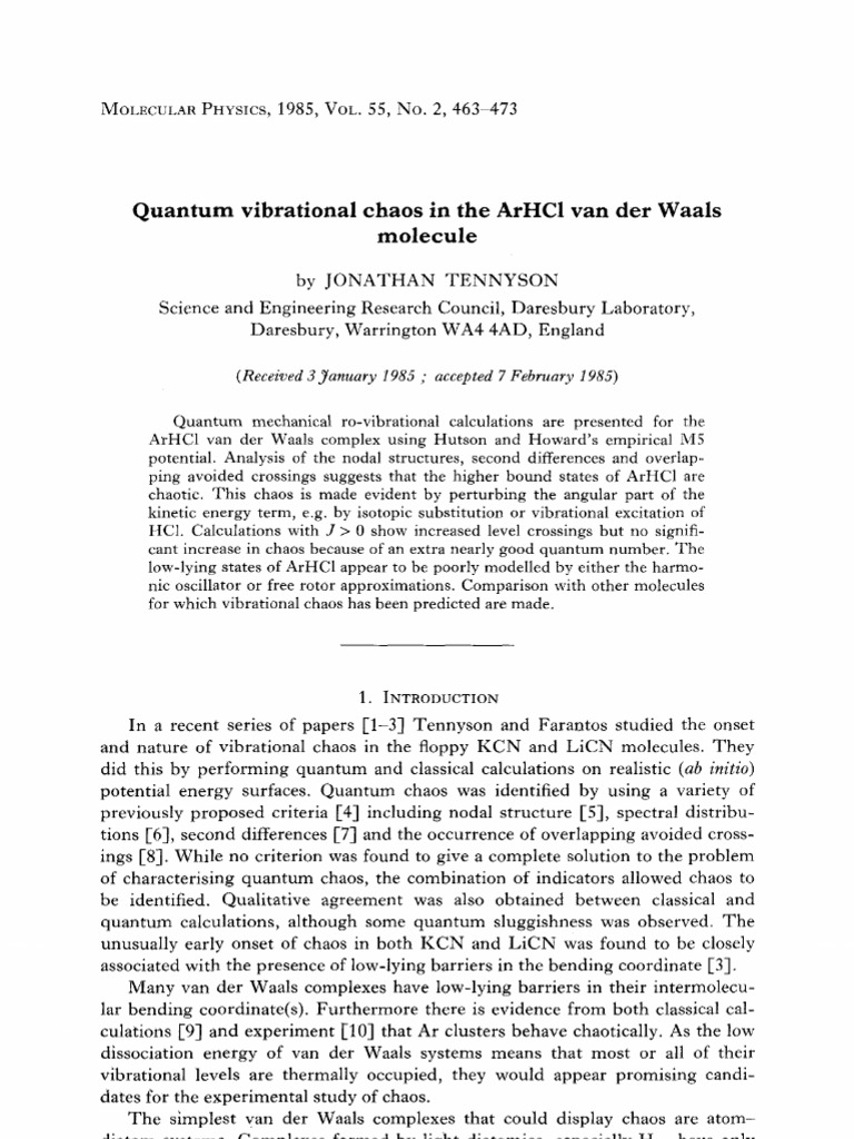 Jonathan Tennyson - Quantum Vibrational Chaos in The ArHCI Van Der ...