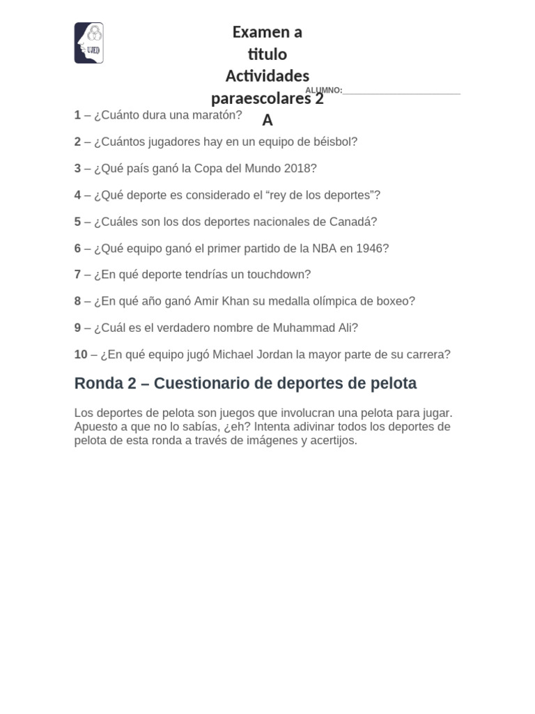 Cuestionario Completo de Deportes | PDF | Pelota | Natación (deporte)
