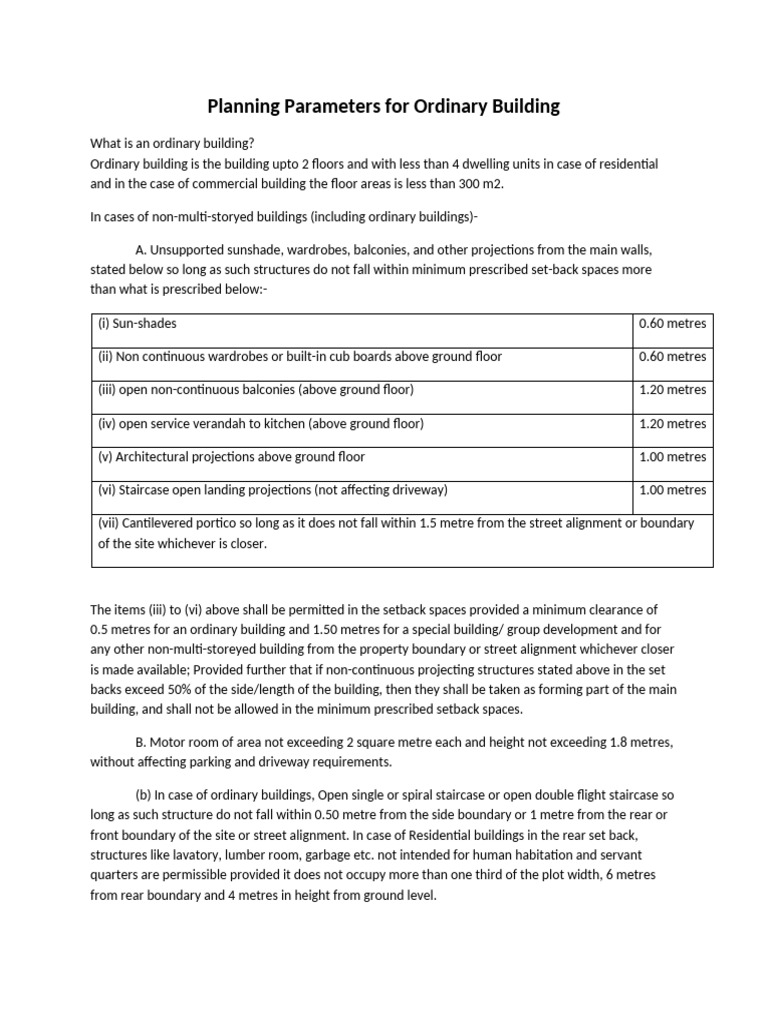 Planning Parameters For Ordinary Building | PDF | Architectural Design ...