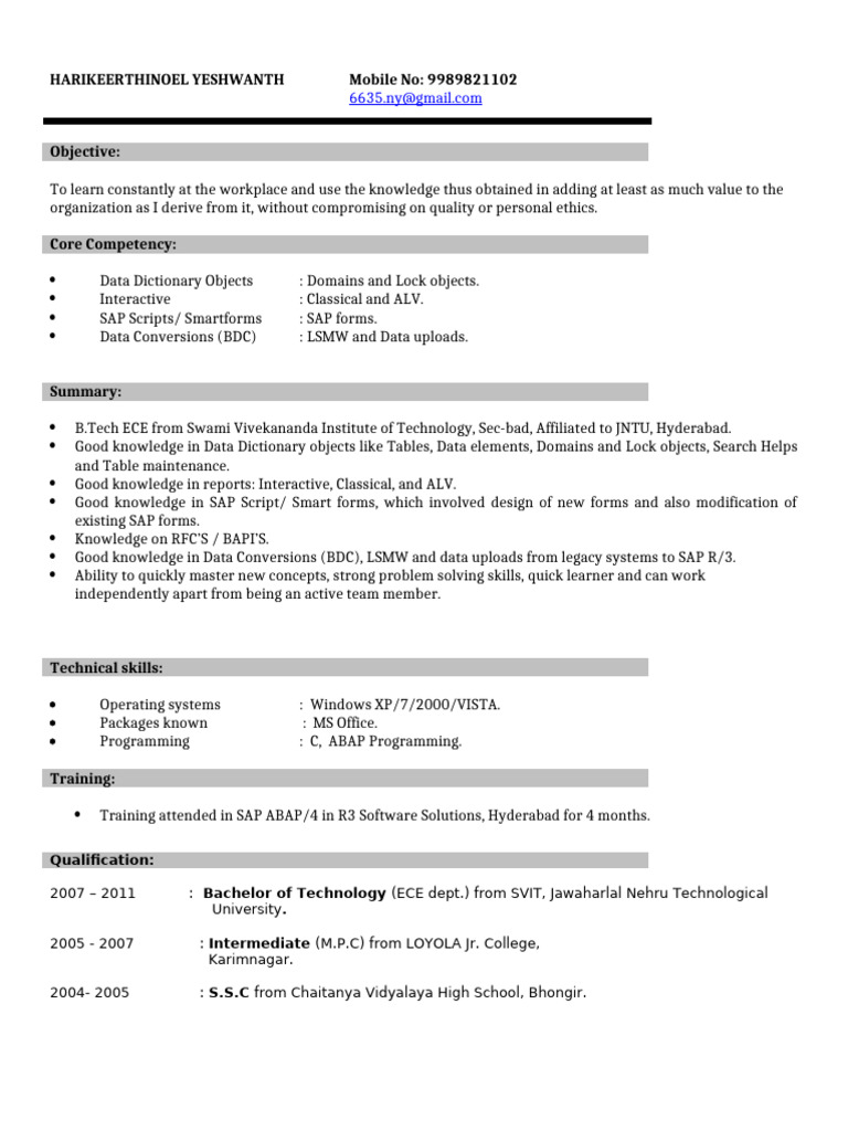 Yeshwanth ABAP Resume | PDF | Computing