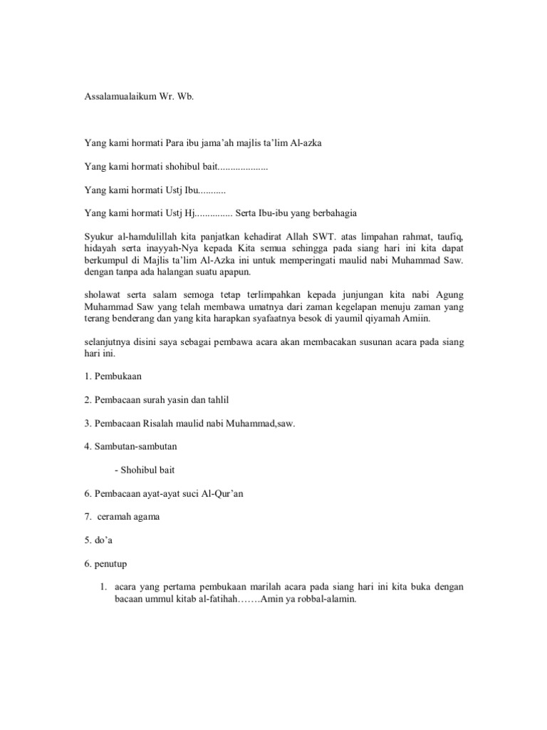 Contoh Teks Pembawa Acara Pengajian Yasinan - tukaffe.com